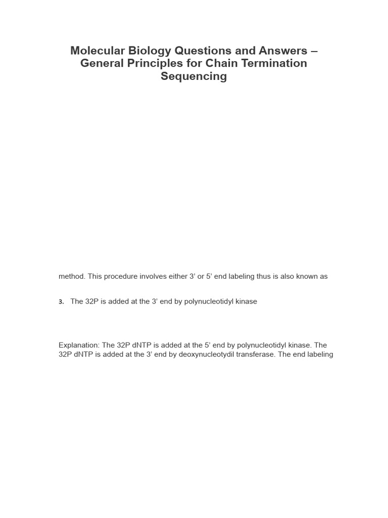 Molecular Biology Questions and Answers, Chain Termination Sequencing ...