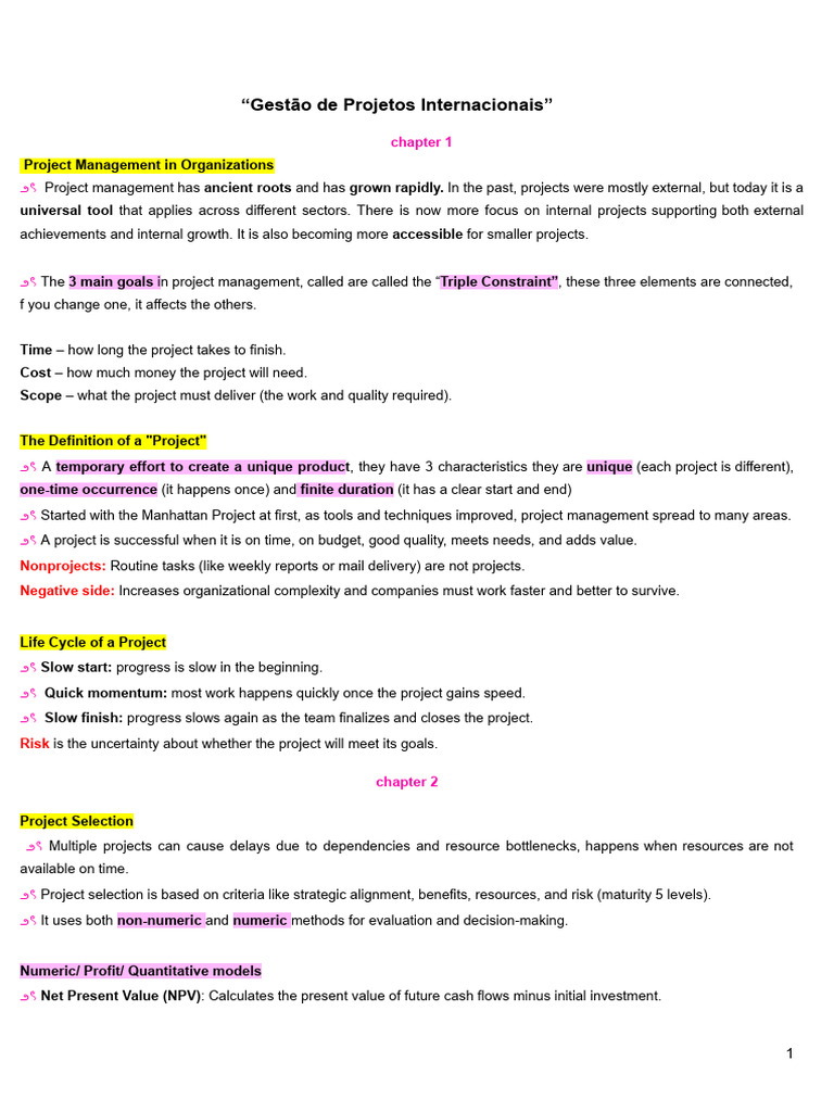 Gestão de Projetos Internacionais | PDF | Net Present Value | Project Management