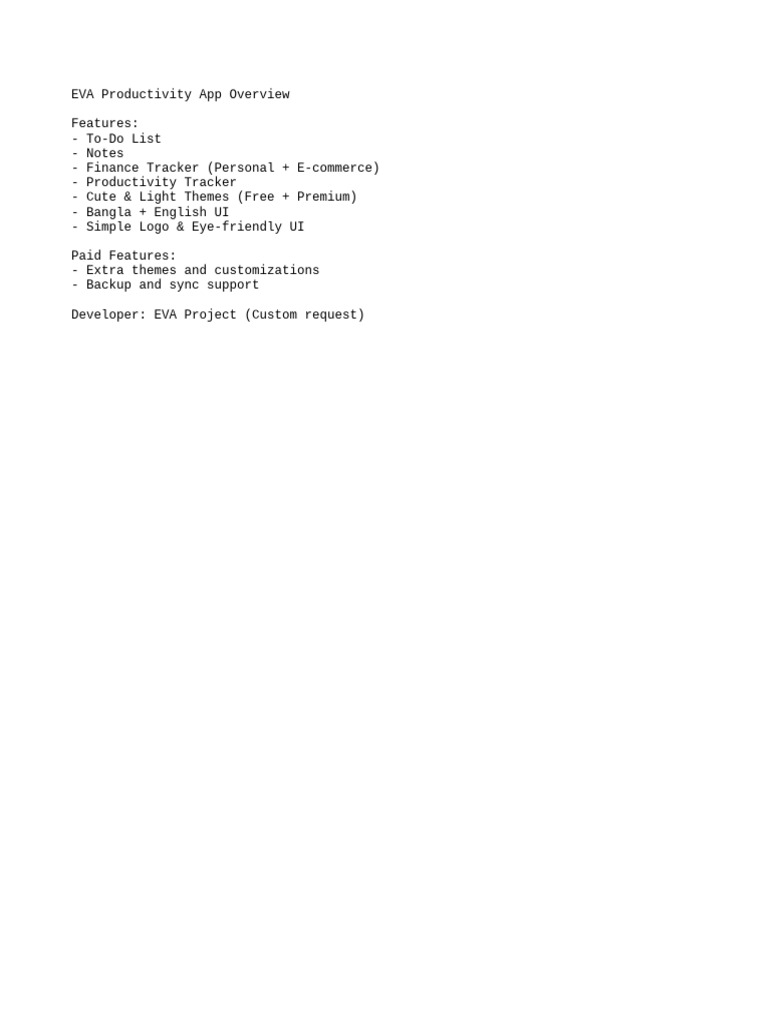 EVA Productivity Overview | PDF