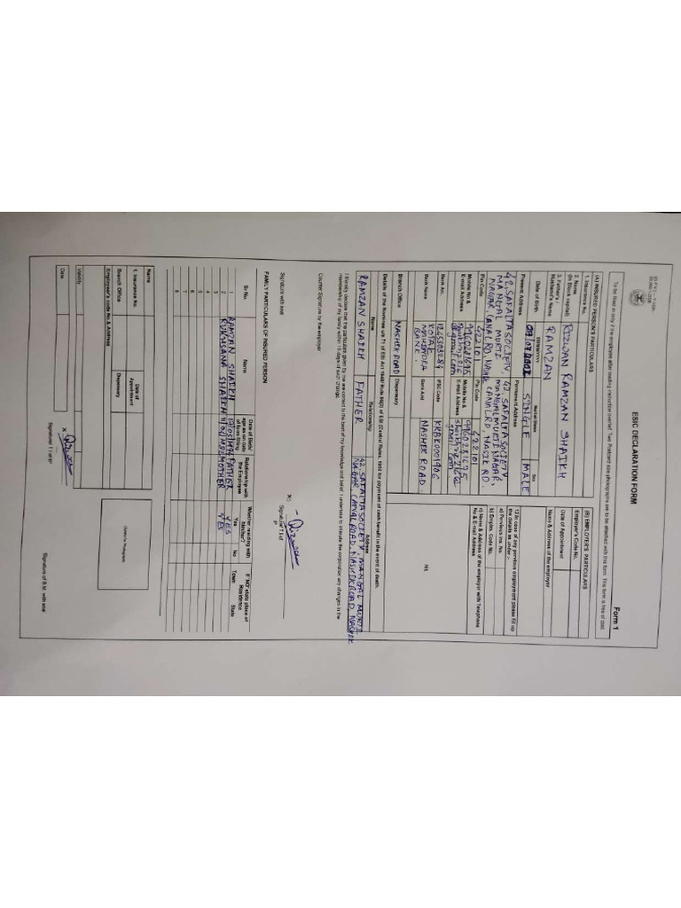 Esic Declaration Form | PDF