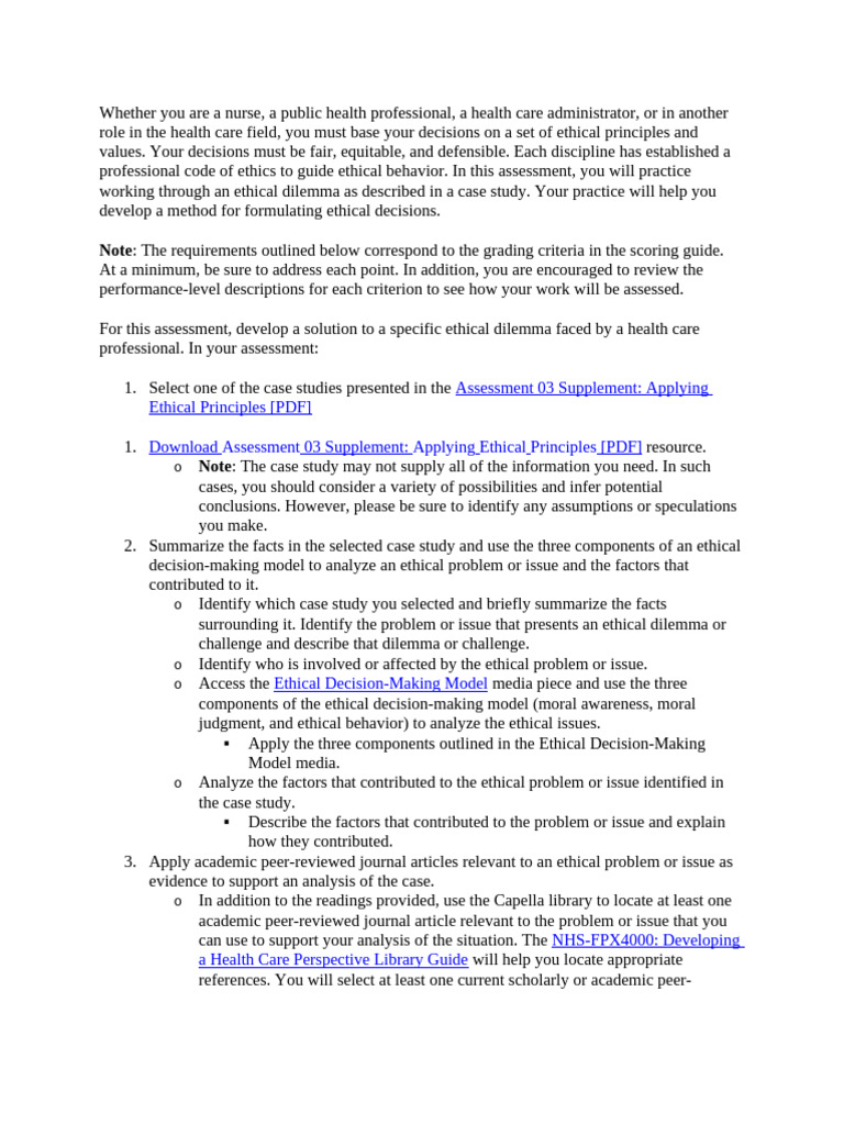 NHS-FPX4000 Assessment 3 Applying Ethical Principles - Revised | PDF ...