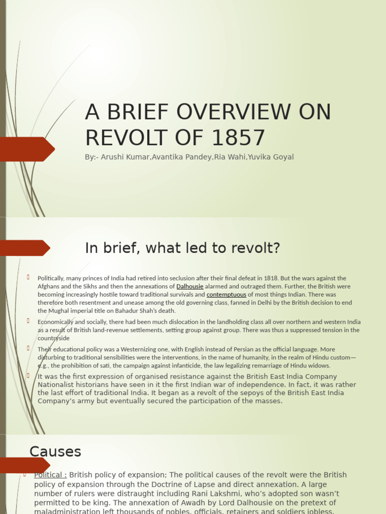 Overview of the 1857 Revolt | PDF | Indian Rebellion Of 1857 | Rebellions