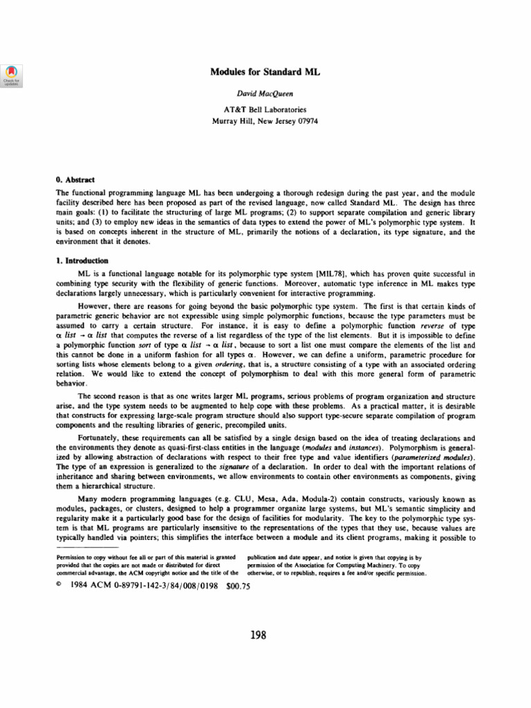 Modules For Standard ML: 0. Abstract | PDF | Constructor (Object ...