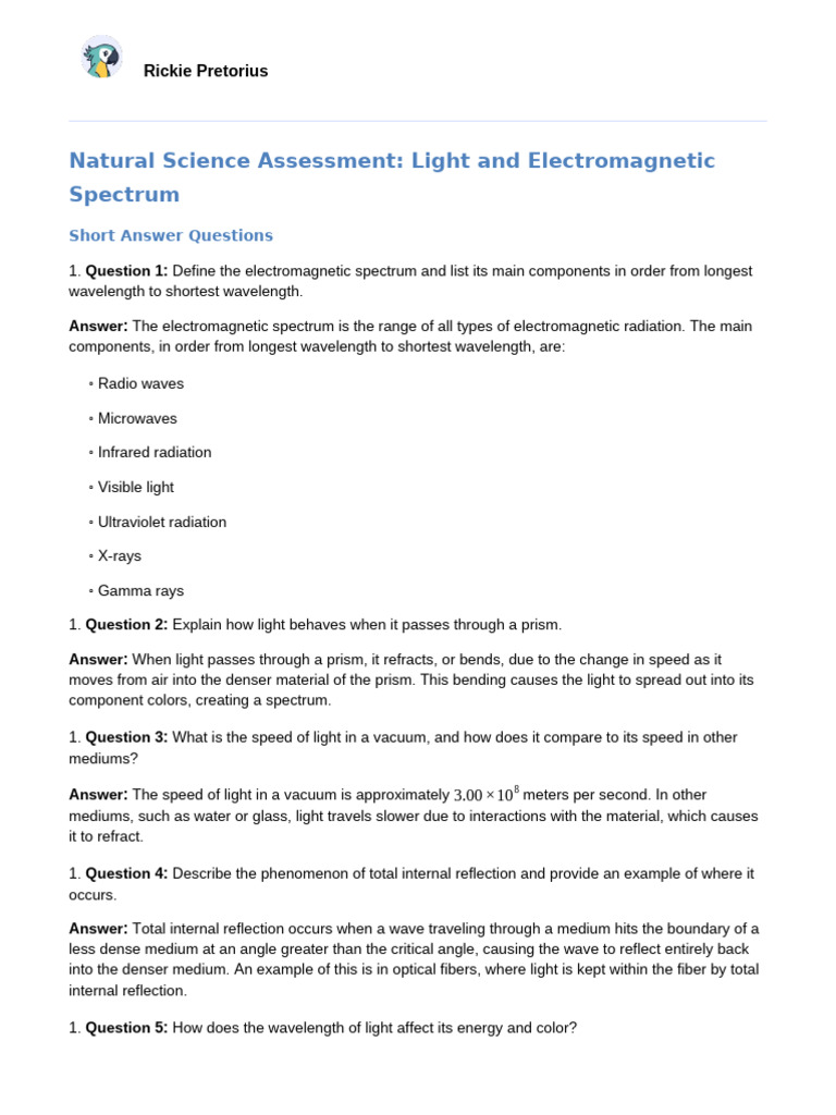 Light and Electromagnetic Spectrum Guide | PDF