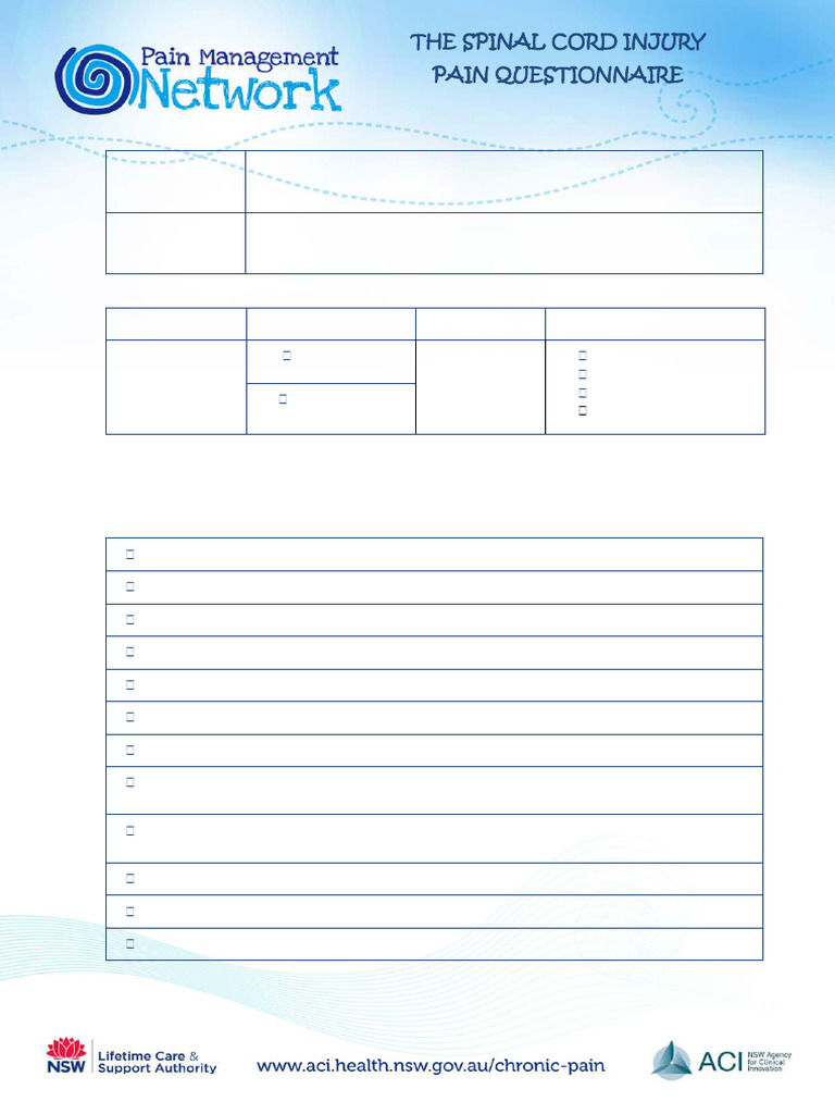 Spinal Cord Injury Pain Questionnaire | PDF | Spinal Cord Injury | Pain
