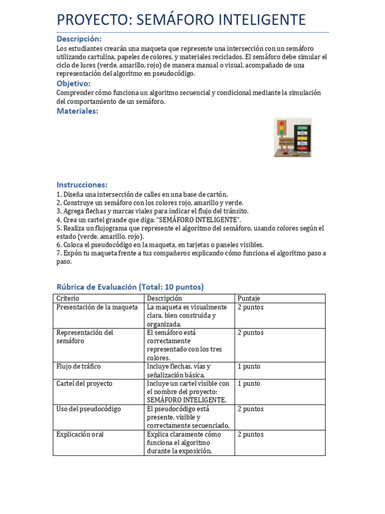 Proyecto de Semáforo Inteligente en Clase | PDF