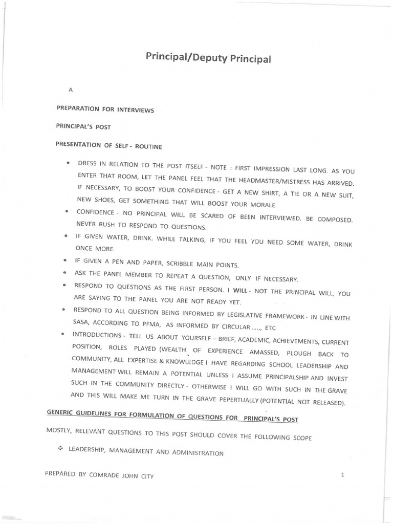 Interviews - Deputy Principal Principal 3 | PDF