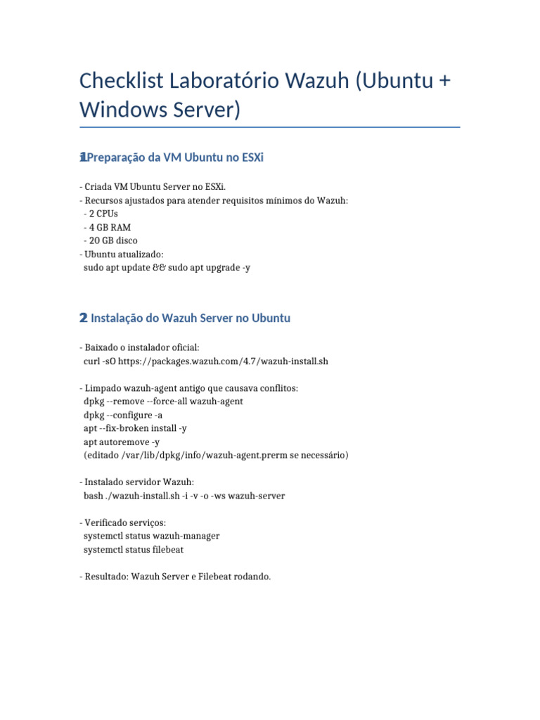Checklist Wazuh Lab | PDF