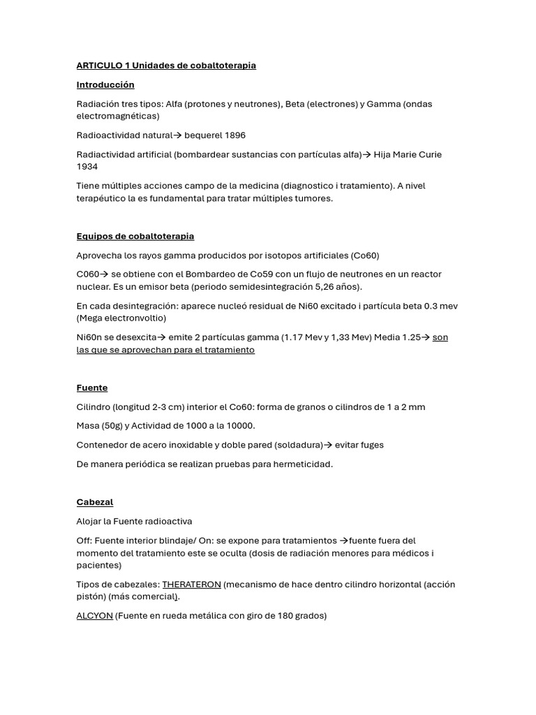 ARTICULO 1 Unidades de Cobaltoterapia Resumen | PDF | Desintegración ...