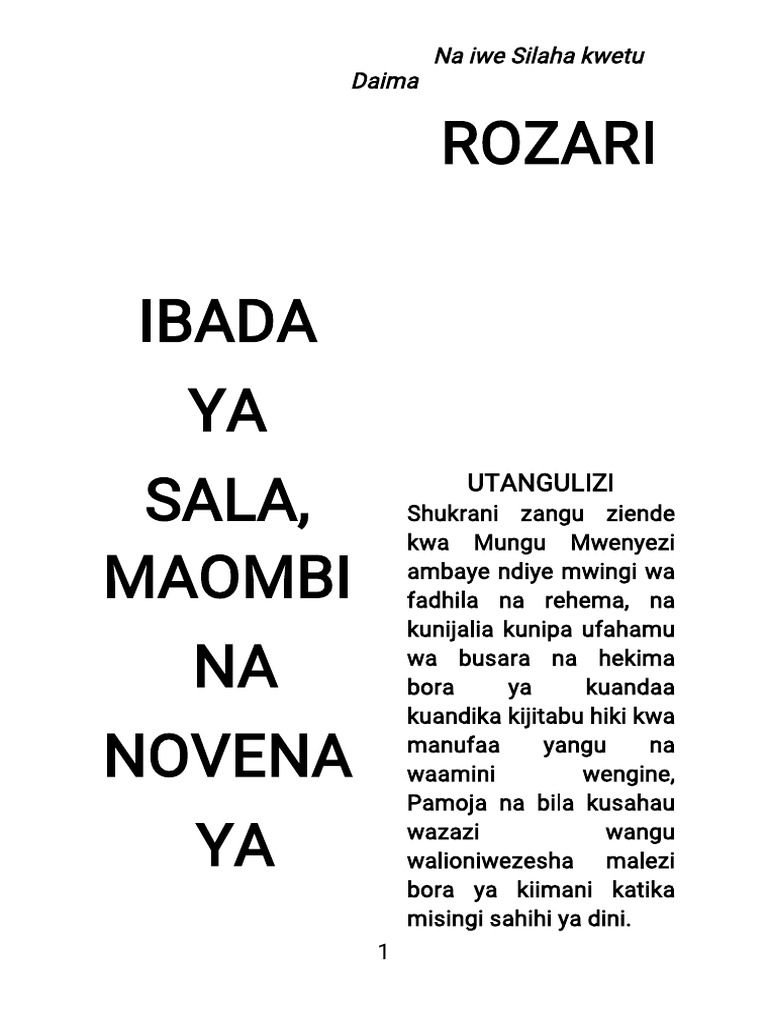 Ibada Ya Sala, Maombi Na Novena Ya Rozari | PDF