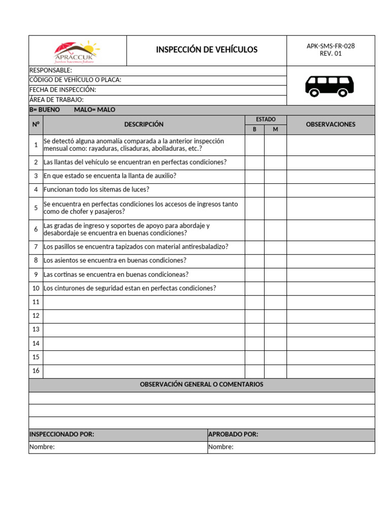 Inspección de Vehículos: Estado de Auxilio | PDF