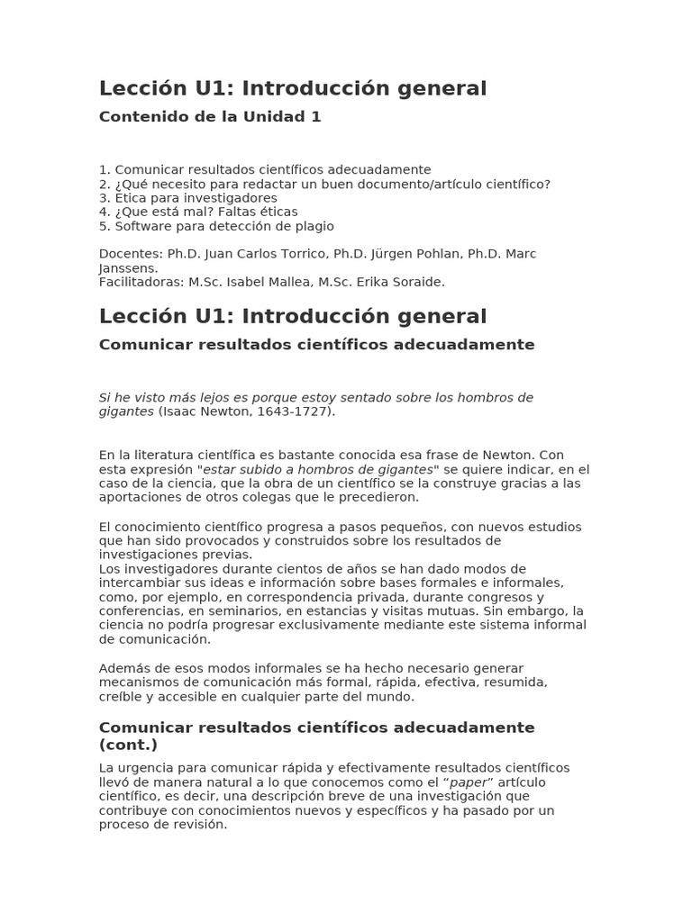 Lección 1 Comunicar Resultados Cientificos Adecuadamente | PDF ...
