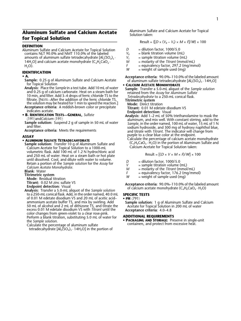 Aluminum Sulfate & Calcium Acetate Solution | PDF | Titration | Chemistry
