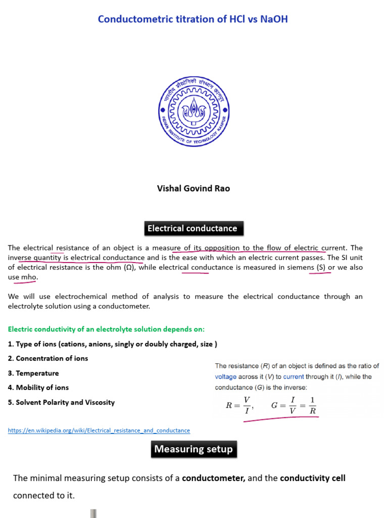 Conductometric Titration 2024 | PDF | Ion | Electrical Resistivity And Conductivity