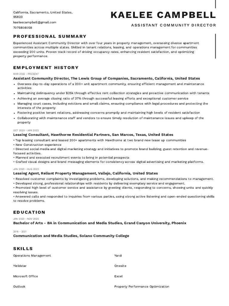 Kaelee Campbell Assistant Community Director | PDF | Human ...