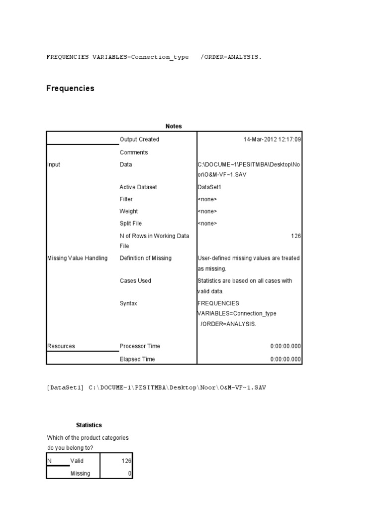 Frequencies: Frequencies Variables Connection - Type /order Analysis ...