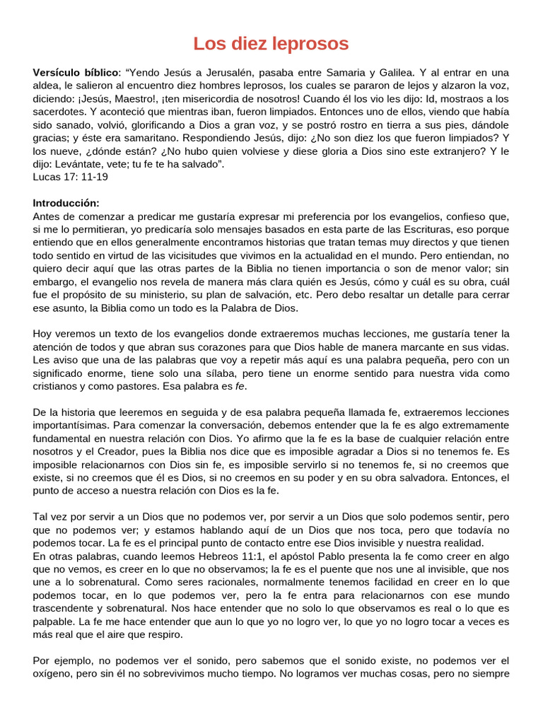 Los Diez Leprosos | PDF | Jesús | Milagro