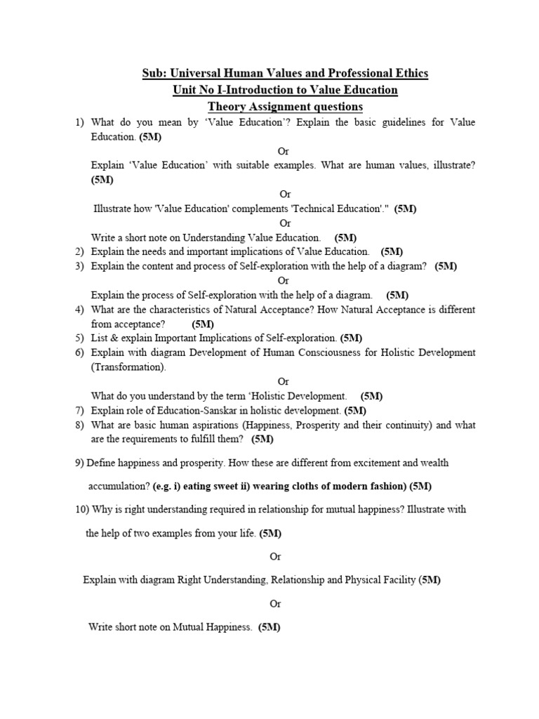 Unit I UHVPE Assignment Questions Up @24 | PDF | Happiness | Cognition