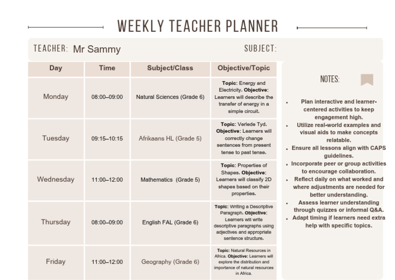 Weekly Teacher Planner Document in Pink Blue White Elegant Style | PDF ...