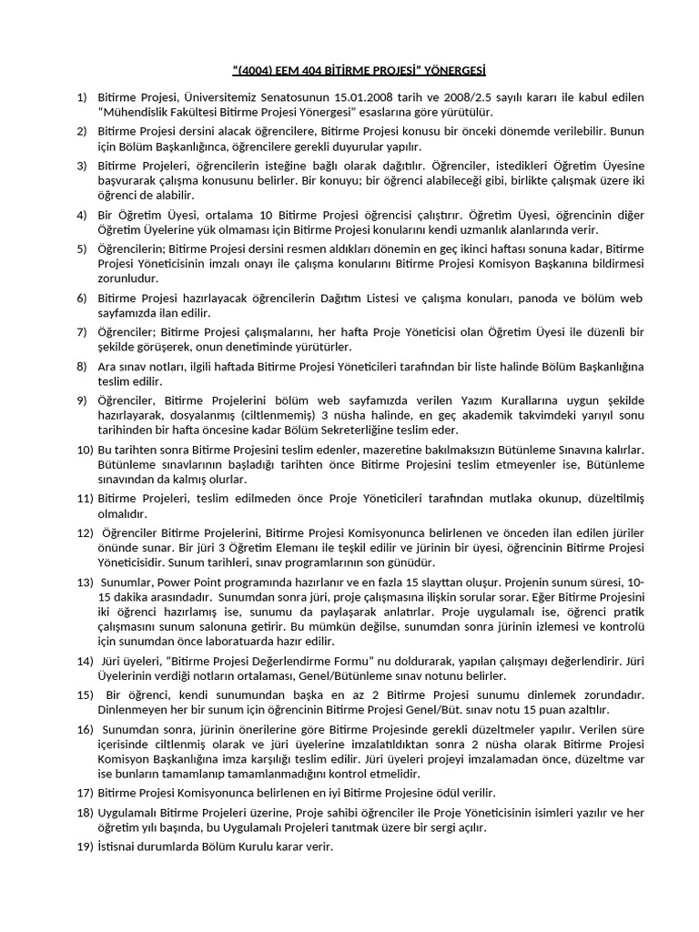 EEM Bitirme Projesi Yonergesi | PDF