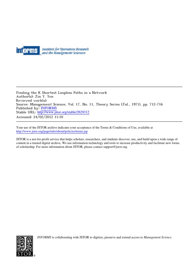 Yen's Algorithm | PDF | Algorithms | Theoretical Computer Science