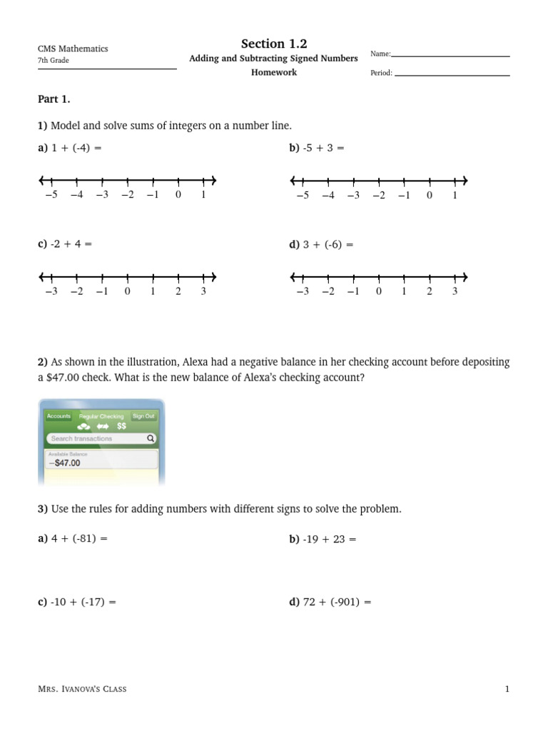 Section 1 2 7th Grade Homework | PDF | Arithmetic | Discrete Mathematics