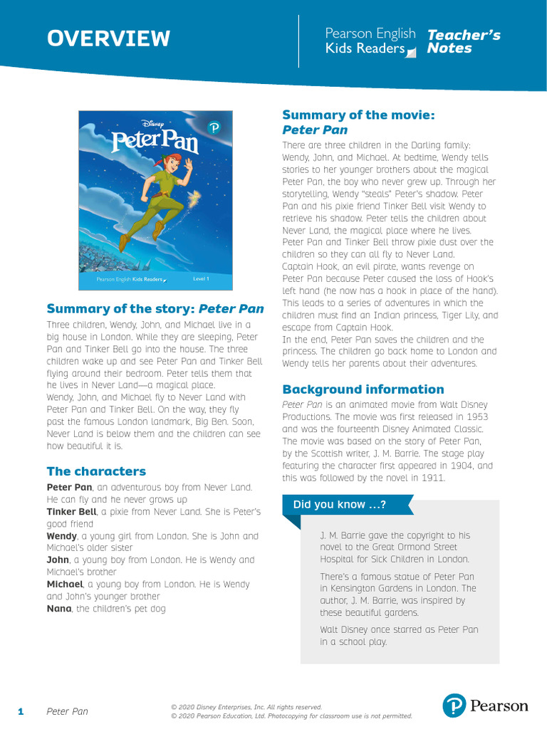 L1 Peter Pan Teaching Notes | PDF | Peter Pan | Wendy Darling