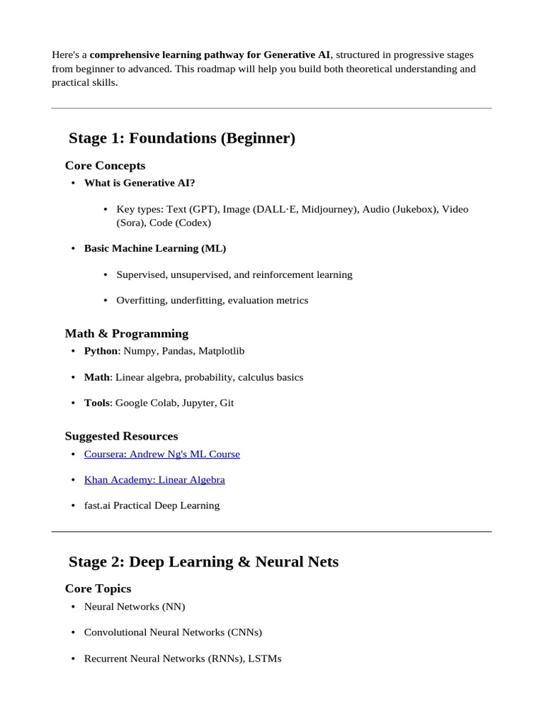 Generative AI Learning Pathway Guide | PDF | Deep Learning | Artificial ...