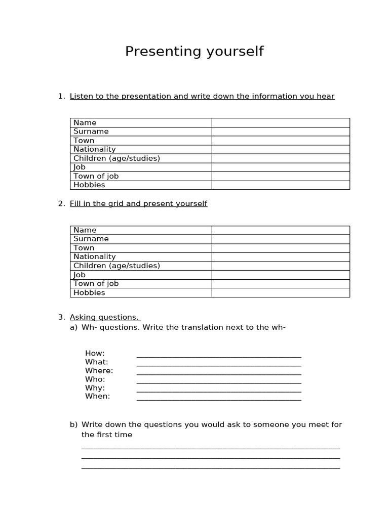 Presenting Yourself Fun Activities Games 13406 | PDF