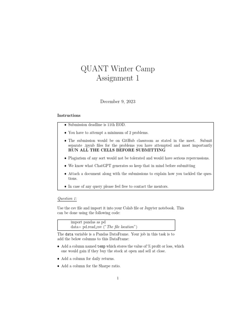 Quant Winter Camp Assignment 1-1 | PDF | Computer Science | Software Engineering