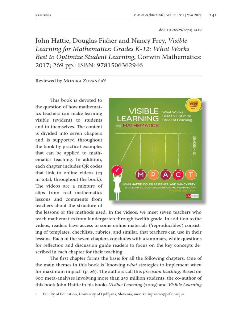 Book Review John Hattie Douglas Fisher A | PDF | Learning | Teachers