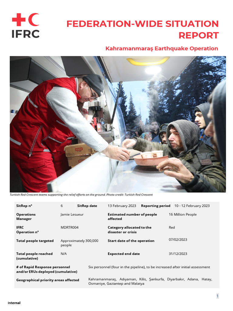 3-Turkiye EQ IFRC-Sitrep No.6 - MDRTR004 - 13 Feb 2023 | PDF ...