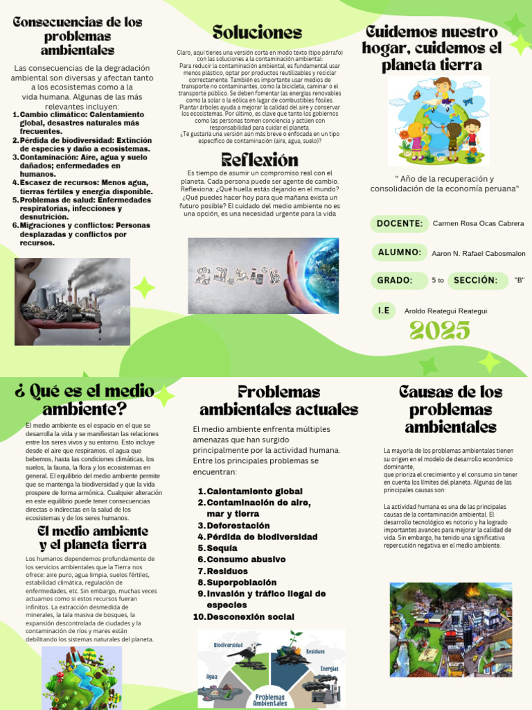 Tríptico Medio Ambiente - Aaron | PDF | Entorno natural | Contaminación