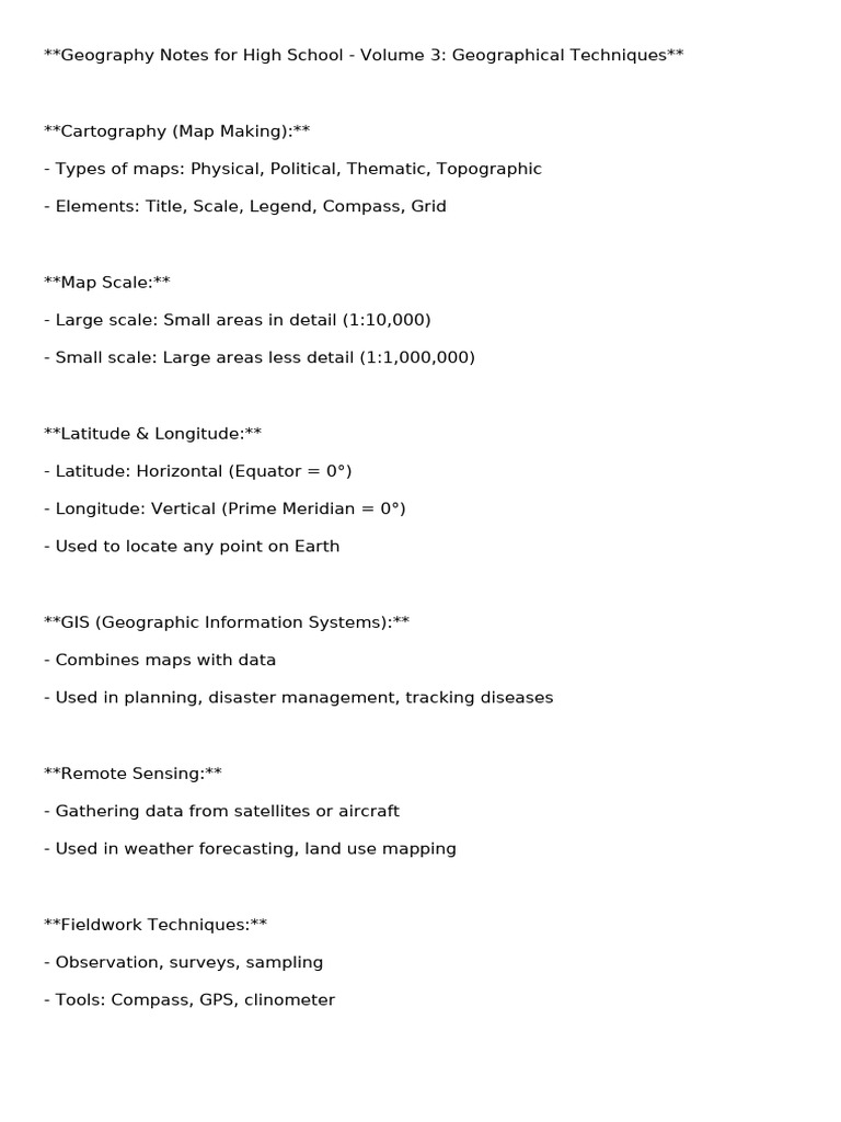 Geography Notes Geographical Techniques | PDF