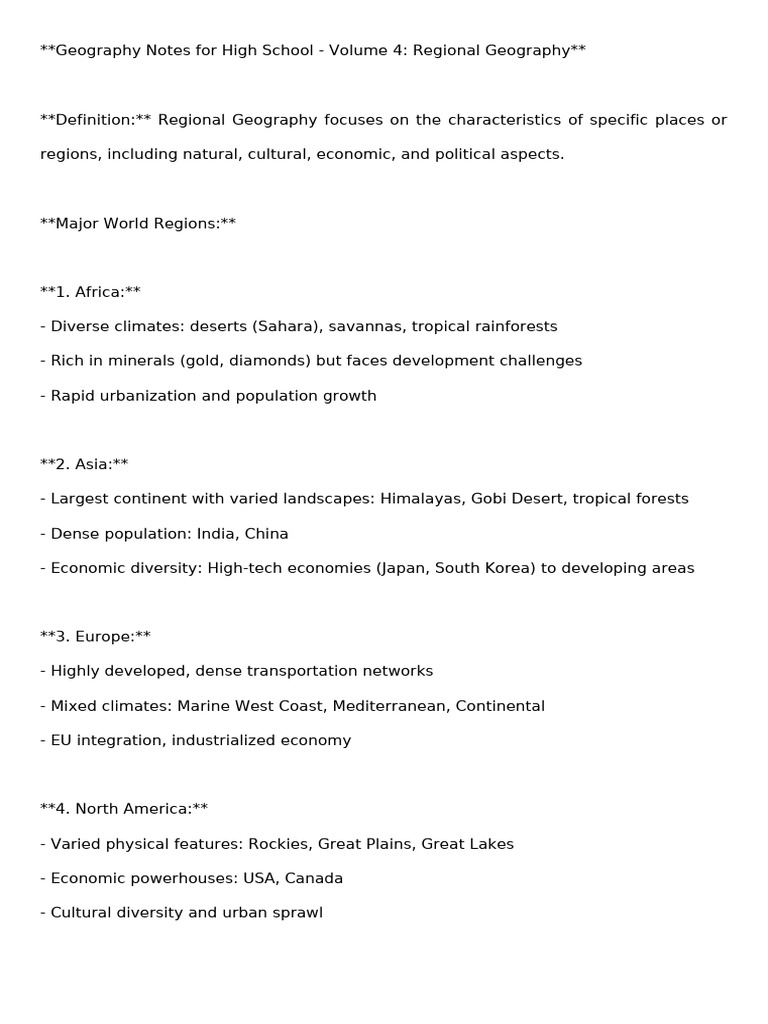 Regional Geography Overview for Students | PDF