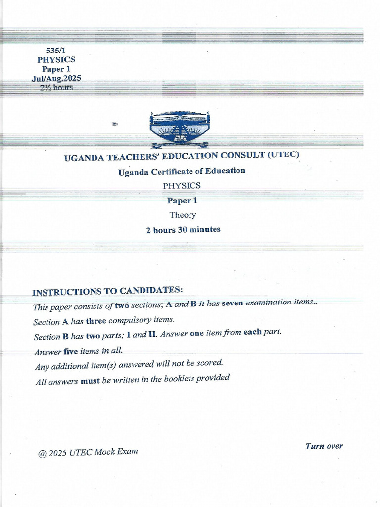 Utec 2025 Phy 1 | PDF
