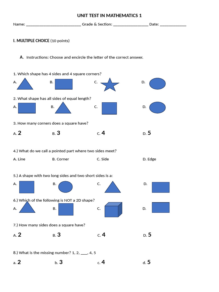 Unit Test in Mathematics 1 | PDF | Chess | Chess Theory