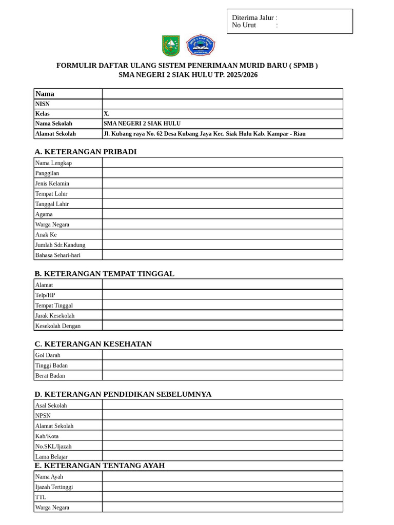 Formulir Pendaftaran SPMB SMA 2025/2026 | PDF