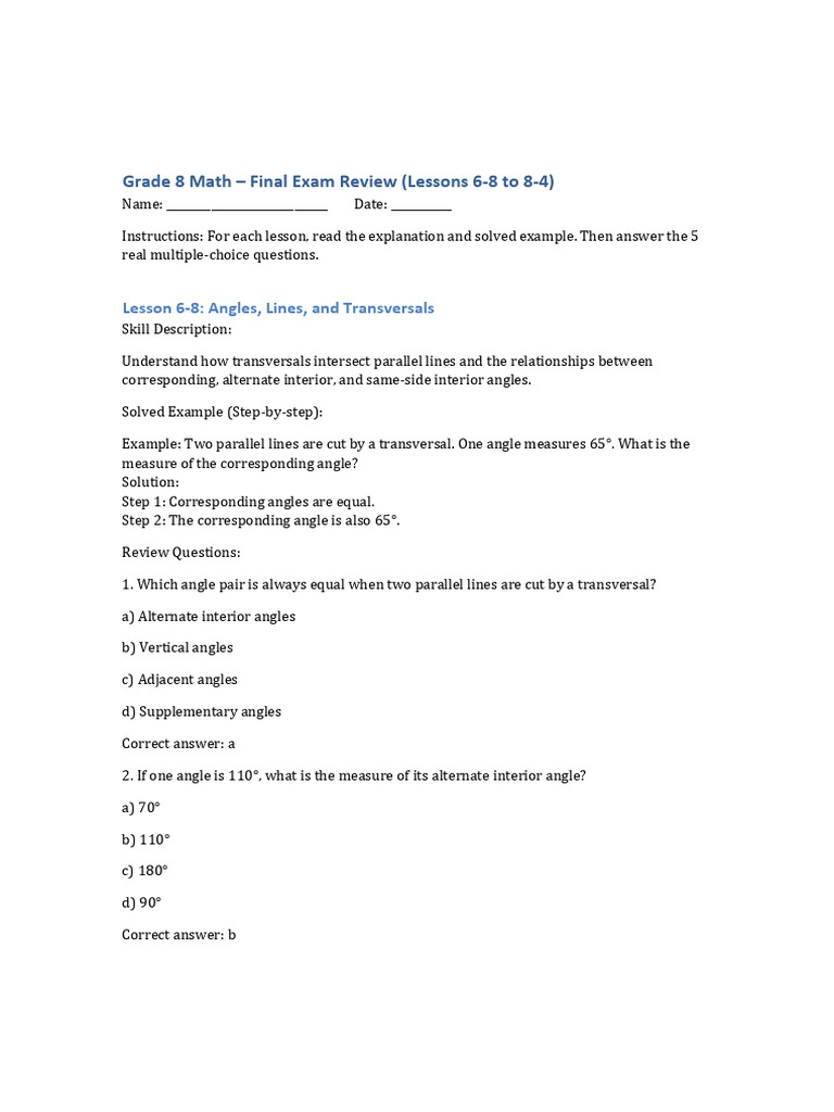 Grade8 Math Review Lessons 6-8 To 8-4 Complete PDF | PDF | Triangle | Elementary Mathematics