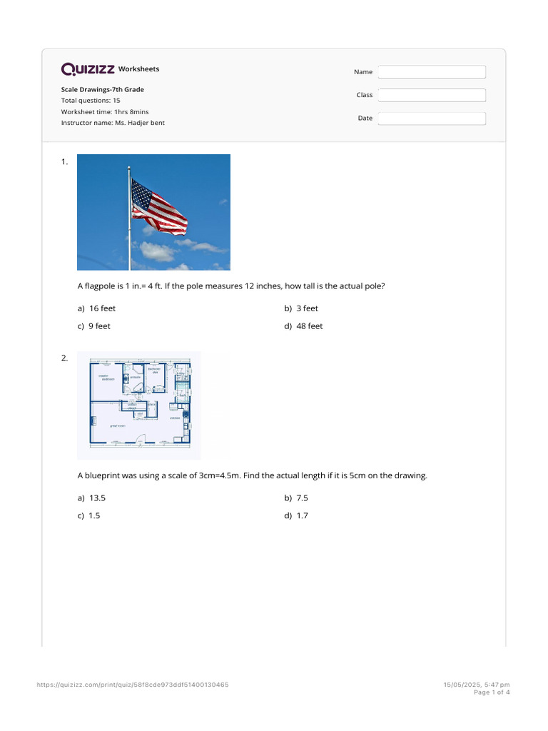 7th Grade Scale Drawing Worksheets | PDF | Foot (Unit) | Length