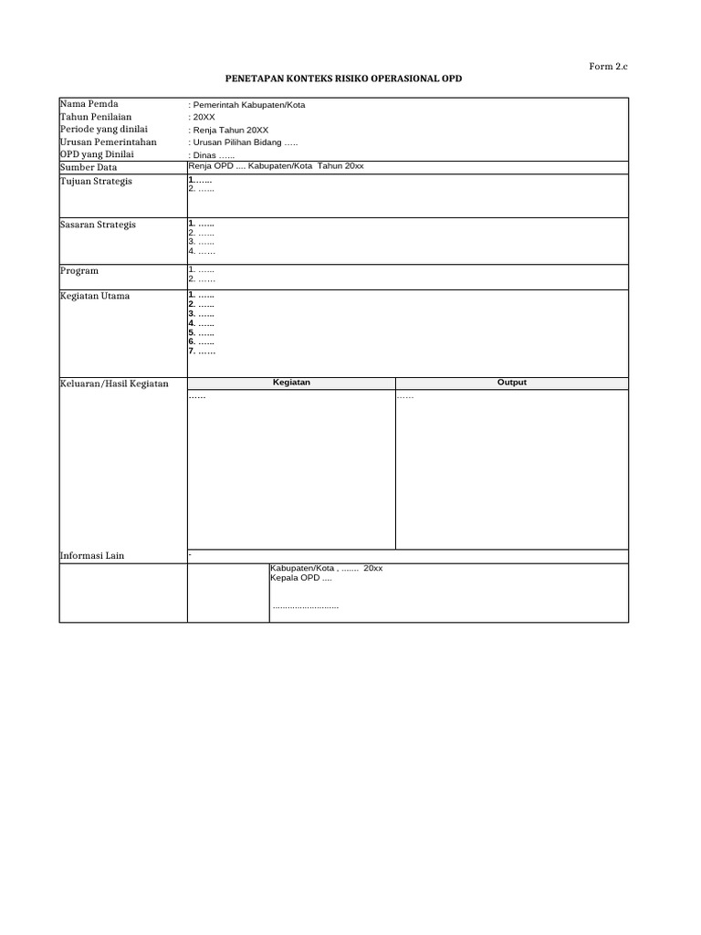 Form Risiko Operasional OPD | PDF