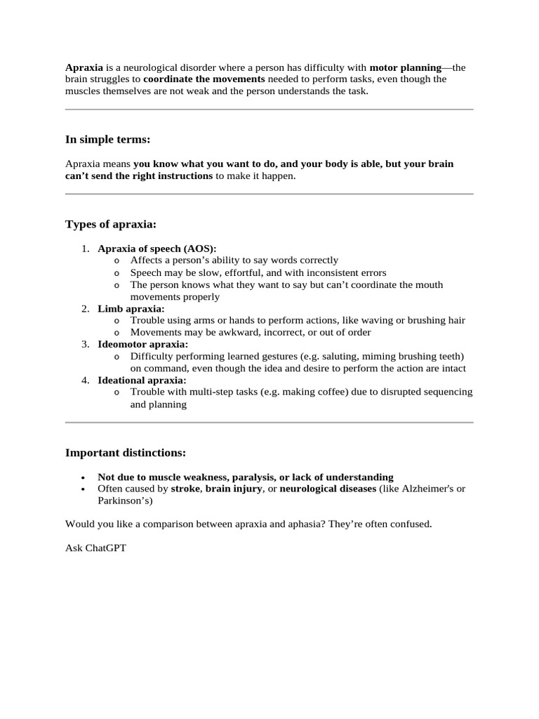 Apraxia | PDF