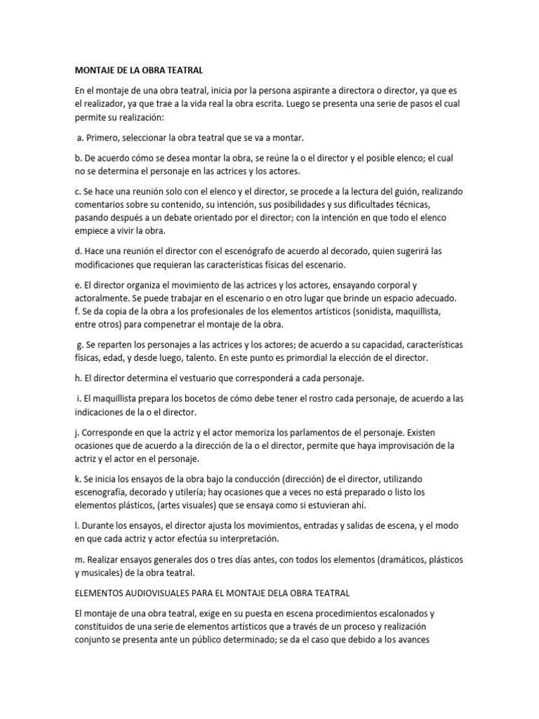Montaje de La Obra Teatral | PDF | Teatro | Actor
