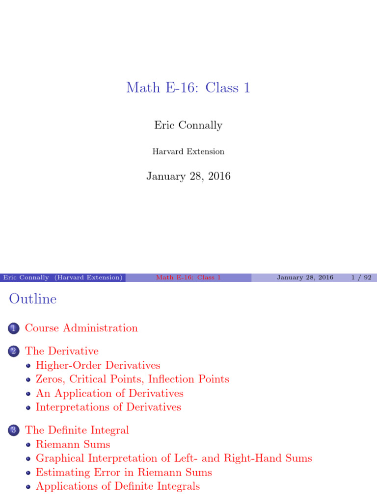 Harvard Extension Math E-16 Class 1 | PDF | Integral | Calculus
