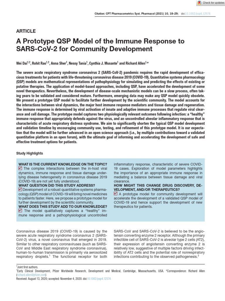 CPT Pharmacom Syst Pharma - 2020 - Dai - A Prototype QSP Model of the ...