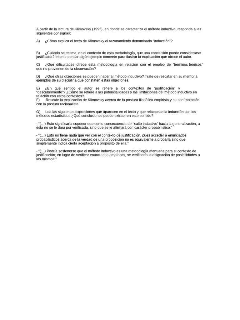 Clase 2 - Archivo 1 - A Partir de La Lectura de Klimovsky - Respuestas | PDF