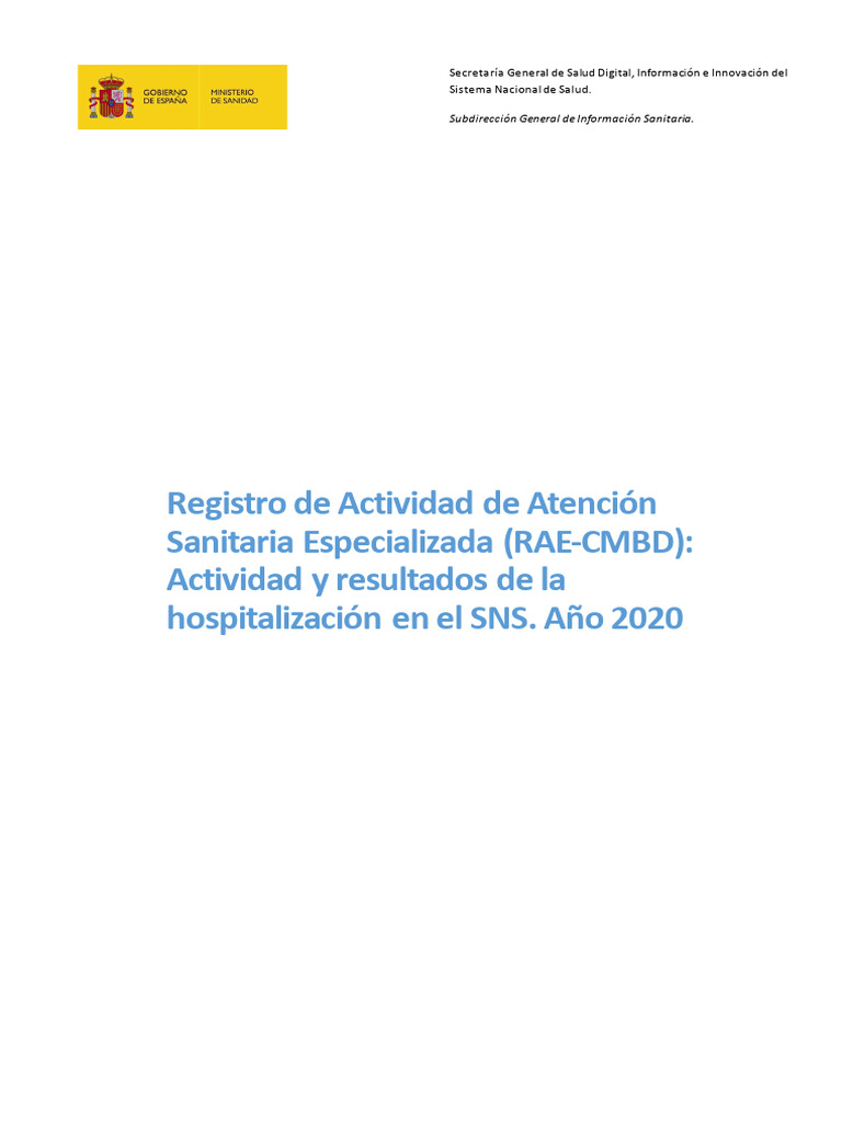 RAE-CMBD Informe Hospitalizacion 2020 | PDF | Hospital | Cuidado de la ...