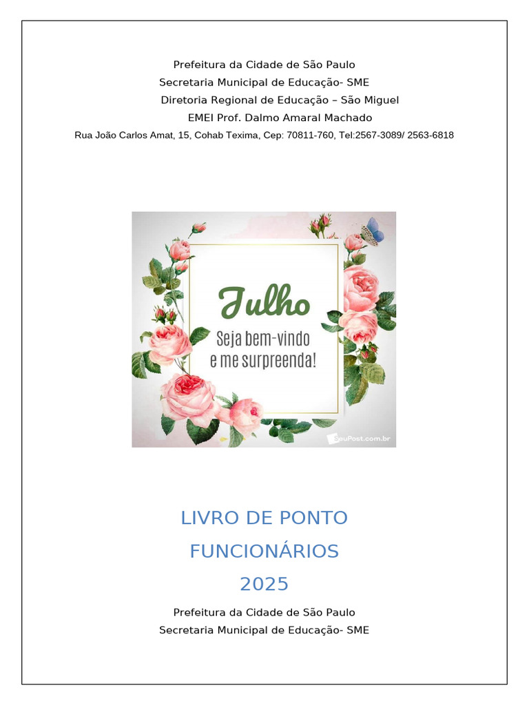Livro de Ponto EMEI Dalmo Amaral 2025 | PDF