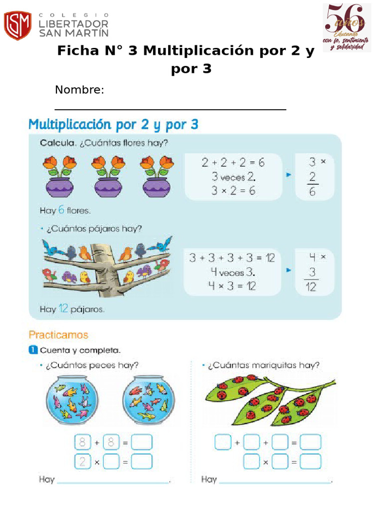 Ficha #3 Multiplicacion Por 2 y 3 | PDF