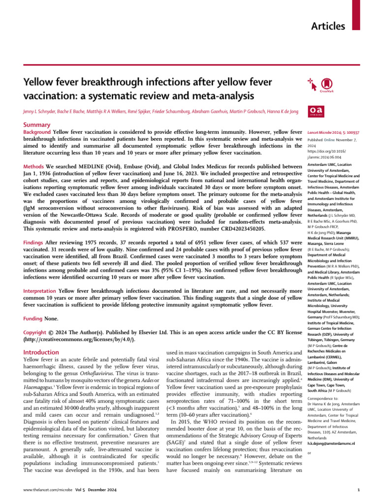 Yellow Fever Breakthrough Infections Analysis | PDF | Yellow Fever ...